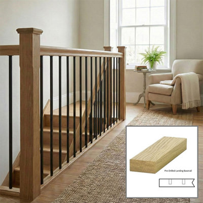 Oak Baserail Modern 2.4m Landing Drilled For 14mm Metal Spindles UK ...