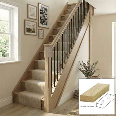 Oak Baserail Modern 3.6m Rake Drilled For 14mm Metal Spindles UK ...