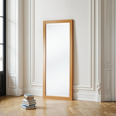 Oak Effect Full Length Slim Framed Bevelled Mirror