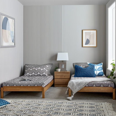 Oak Finish Wooden Stacking Single Bed Frame