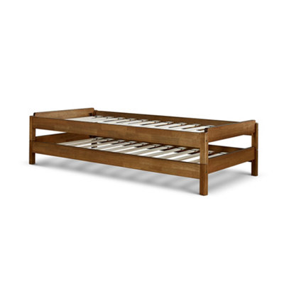 Oak Finish Wooden Stacking Single Bed Frame
