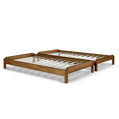 Oak Finish Wooden Stacking Single Bed Frame