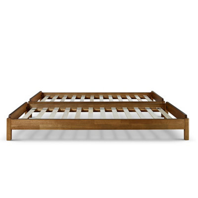 Oak Finish Wooden Stacking Single Bed Frame
