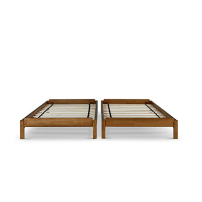 Oak Finish Wooden Stacking Single Bed Frame