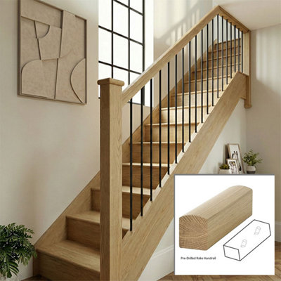 Oak Handrail Contemporary 1.2m Rake Drilled For 14mm Metal Spindles UK ...