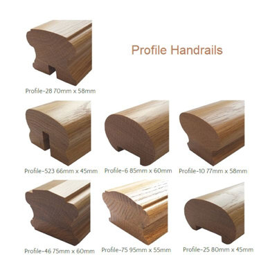 Oak Handrail Contemporary 3.0m Rake Drilled For 14mm Metal Spindles UK ...
