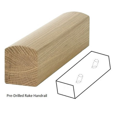 Oak Handrail Contemporary 3.6m Rake Drilled For 14mm Metal Spindles UK ...