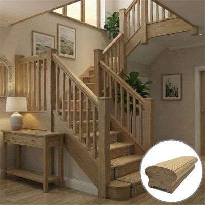 Oak Handrail Duke 1.2m - 41mm Groove For Spindles UK Manufactured ...