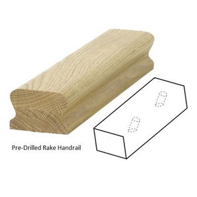 Oak Handrail LHR 3.6m Rake Drilled For 14mm Metal Spindles UK ...