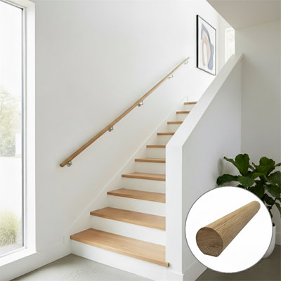 Oak Handrail Mopstick 44mm Round 3.6m Wall Mounted Handrail UK ...