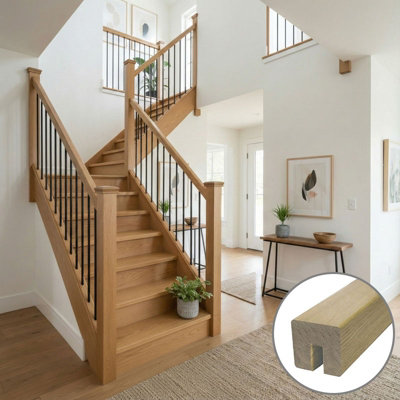 Oak Handrail Square 3.0m - 13mm Groove For Square Metal Spindles UK ...