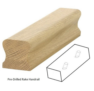 Oak Handrail THR 1.2m Rake Drilled For 14mm Metal Spindles UK ...