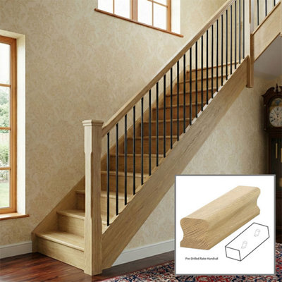 Oak Handrail THR 3.6m Rake Drilled For 14mm Metal Spindles UK ...