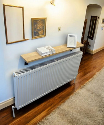 Oak Radiator Shelf 15cm Deep Handmade Solid Board with Steel Brackets ...