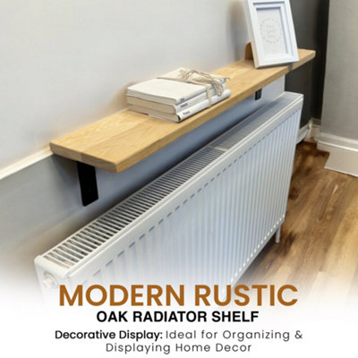 Oak Radiator Shelf 15cm Deep Handmade Solid Board with Steel Brackets ...