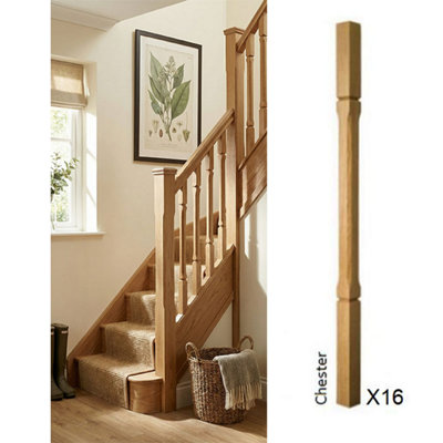 Oak Spindle Chester 41mm x 41mm x 900mm - 16 Pack UK Manufactured ...