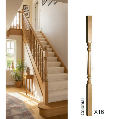 Oak Spindle Colonial 41mm x 41mm x 900mm - 16 Pack UK Manufactured ...