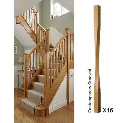 Oak Spindle Contemporary Grooved 41mm x 41mm x 900mm - 16 Pack UK ...