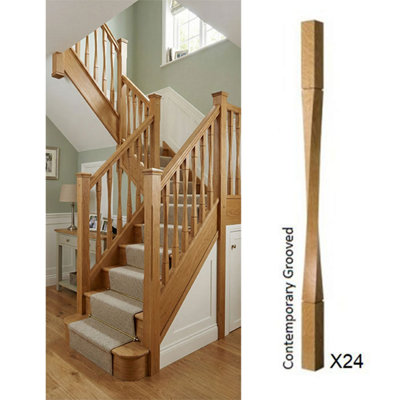 Oak Spindle Contemporary Grooved 41mm x 41mm x 900mm - 24 Pack UK ...