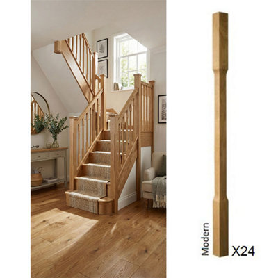 Oak Spindle Modern 41mm x 41mm x 900mm - 24 Pack UK Manufactured ...