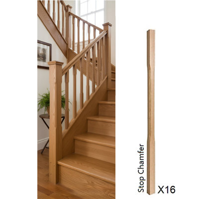 Oak Spindle Stop Chamfer 32mm x 32mm x 900mm - 16 Pack UK Manufactured ...