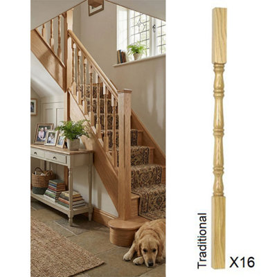 Oak Spindle Traditional 41mm x 41mm x 900mm - 16 Pack UK Manufactured ...