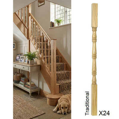 Oak Spindle Traditional 41mm x 41mm x 900mm - 24 Pack UK Manufactured ...