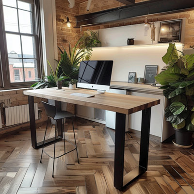 Oak Standing Workstation - High Meeting Table