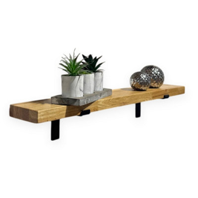 Oak Wall Shelf Wall-Mounted, Rustic Kitchen Wooden Board with Down ...