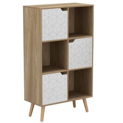 Oak, White, Beech - 6-Cube Shelving Unit With 2 Geo Doors and Legs