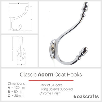 Oakcrafts - Acorn Design Coat Hook in Polished Chrome Finish - 130mm ...