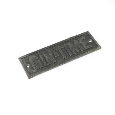 Oakcrafts - Antique Cast Iron Gin Time Door Sign/Plaque - 152mm