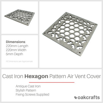 Oakcrafts - Antique Cast Iron Hexagon Air Vent Cover - 220mm