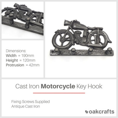 Oakcrafts - Antique Cast Iron Motorcycle Key Hook 190mm x 120mm