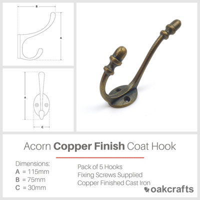 Oakcrafts - Hat & Coat Hook Acorn Design 115mm Antique Cast Iron in ...