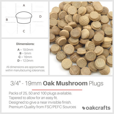 Oakcrafts - Oak Mushroom Plug 3/4 - Pack of 25