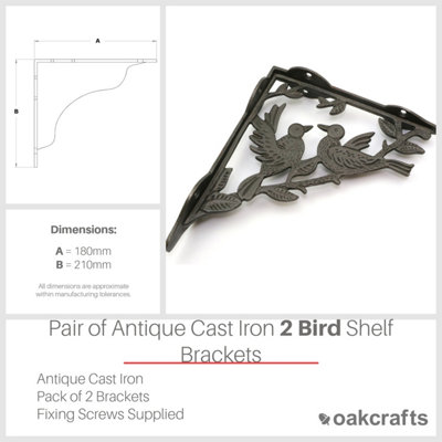 Oakcrafts - Pair of Antique Cast Iron Decorative 2 Bird Shelf Brackets ...