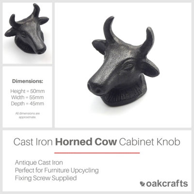 Oakcrafts - Small Antique Cast Iron Horned Cow Cabinet Knob - Approx ...