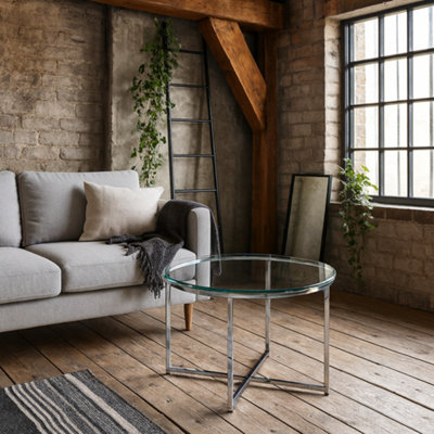 Oakfern Round Glass Side Table with Chrome Frame