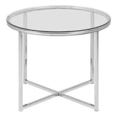 Oakfern Round Glass Side Table with Chrome Frame