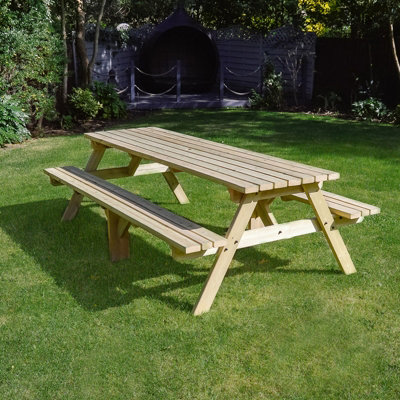 Oakham 8ft Picnic Bench - L244 x W140 x H72.5 cm - Light Green | DIY at B&Q