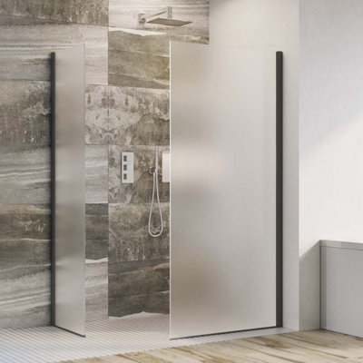 Oasis Wetroom Fixed Shower Screen With Black Profile And Frosted Glass
