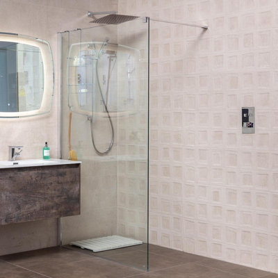Oasis Wetroom Fixed Shower Screen With Chrome Profile And Clear Glass