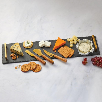 Occasion Rectangular Natural Slate Serving Platter with Brass Handles ...