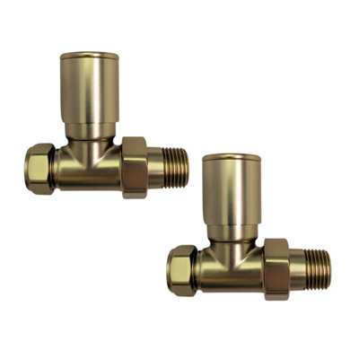 Oceana Round Straight Radiator Valves Brushed Brass | DIY at B&Q