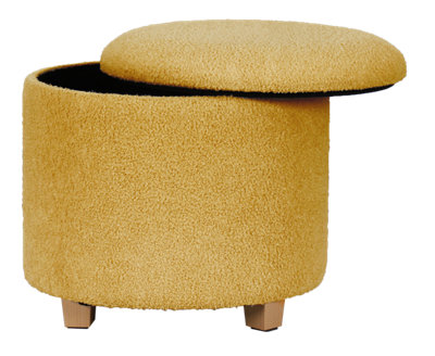 Ochre Boucle Teddy Storage Box Upholstered Pouffe Storage Bench Stool
