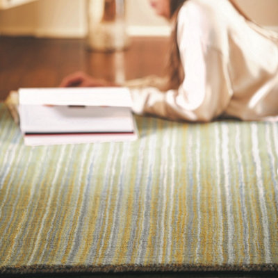 Ochre Wool Handmade Striped Luxurious Rug for Living Room and Bedroom ...