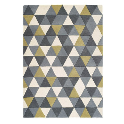 Ochre Wool Rug, 25mm Thickness Handmade Geometric Rug, Modern Luxurious ...
