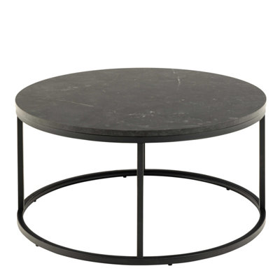 Odense Round Coffee Table - Black Marble Effect Top with Matte Black ...