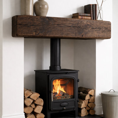 Off the Grain Dark Oak Mantel Beam - Wooden Fireplace Beam 80cm 15cm x 10cm